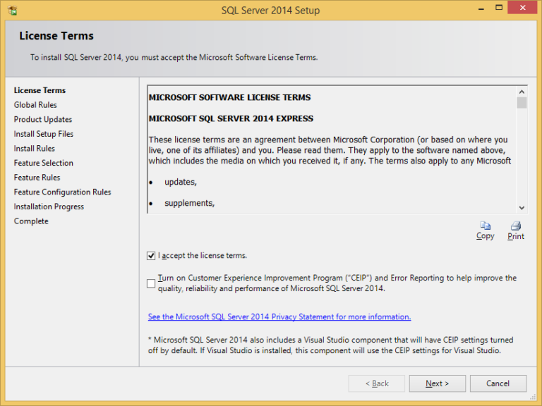 Microsoft SQL Server 2014 Express - Installation - Pomoc statlook